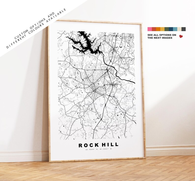 Rock Hill Map Print - City Map Poster - Map Art - USA City Maps - Rock ...