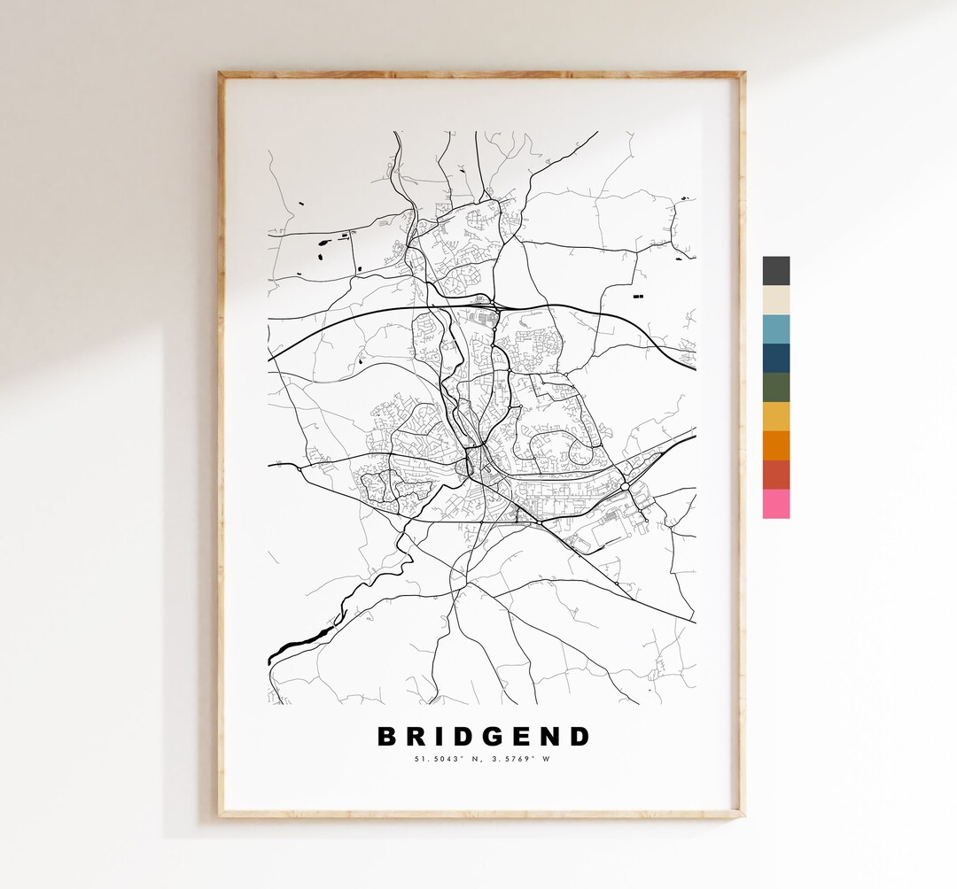 Bridgend Map Print - Minimalist City Map Poster - Map Art - Wales ...