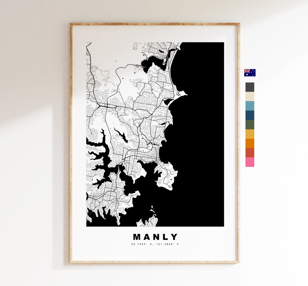 Manly Map Print - City Map Poster - Map Wall Art - Australia City Maps ...