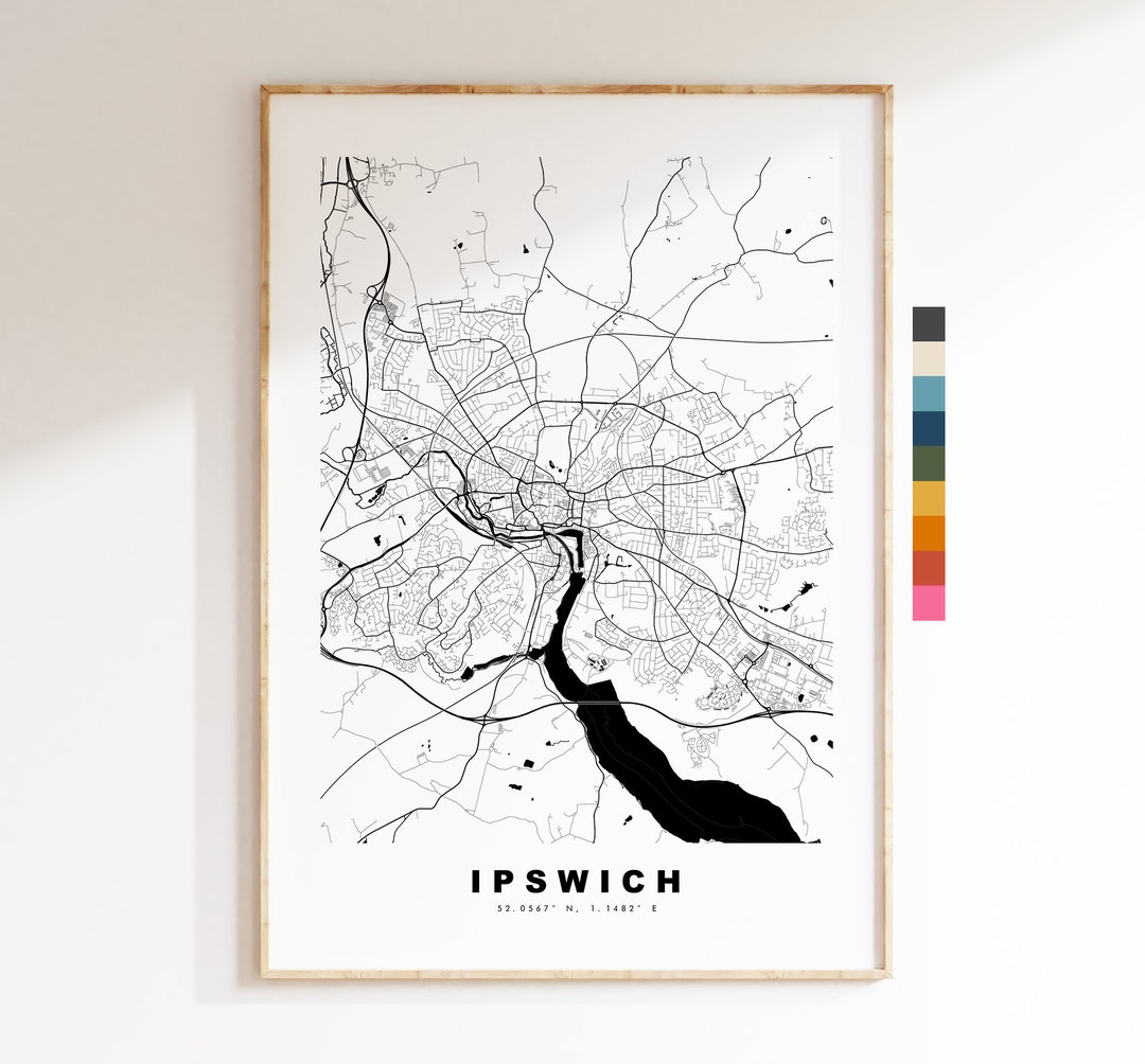 Ipswich Map Print - Minimalist City Map Poster - Map Wall Art - UK ...