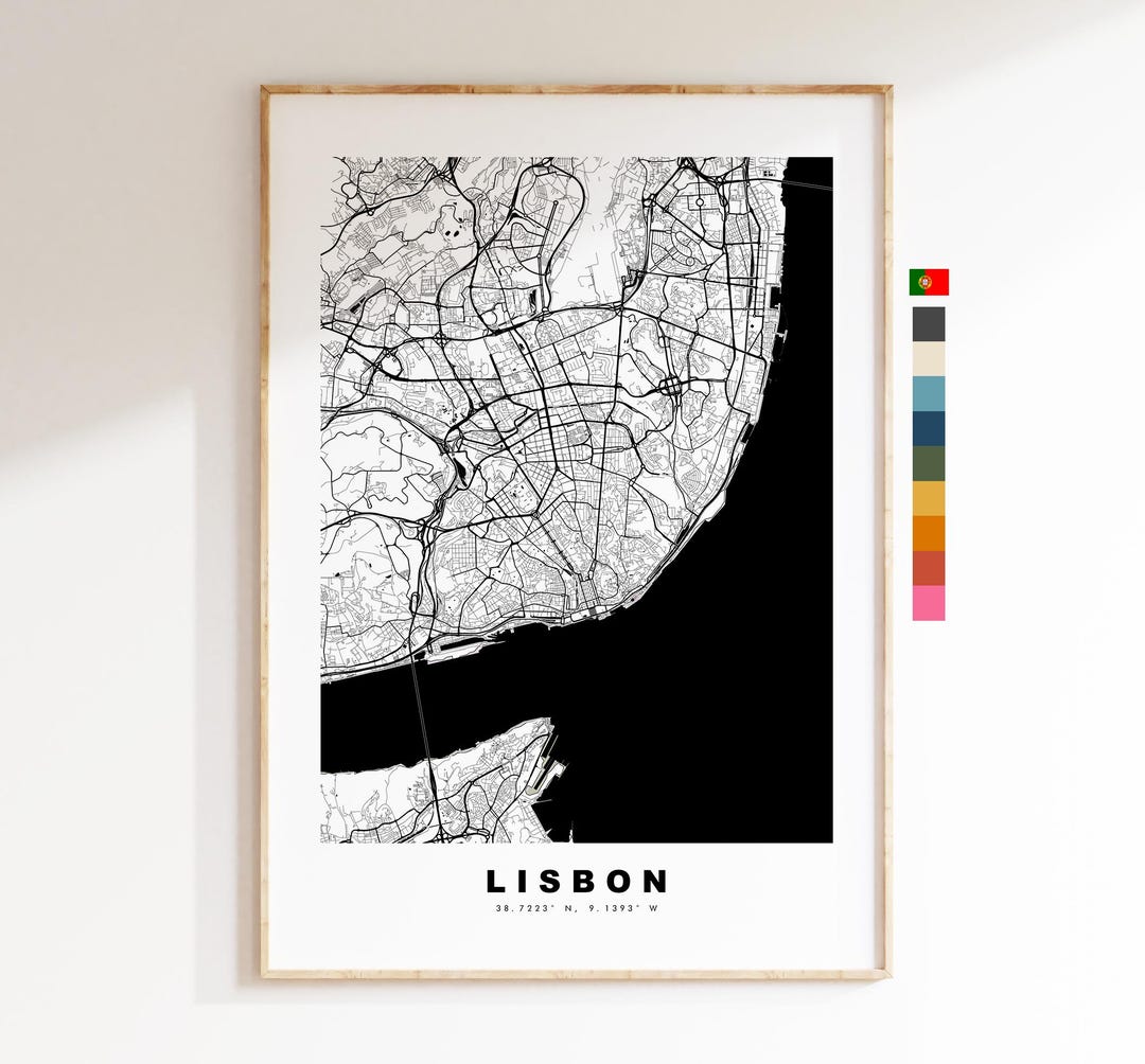 Lisbon Map Print - City Map Poster - Map Art - Map Wall Art - Portugal ...