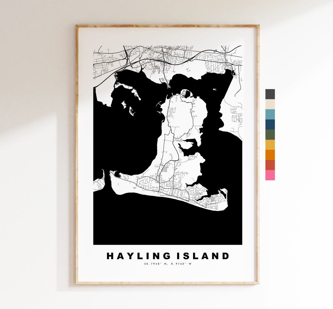 Hayling Island Map Print - Minimalist City Map Poster - Map Art - UK ...