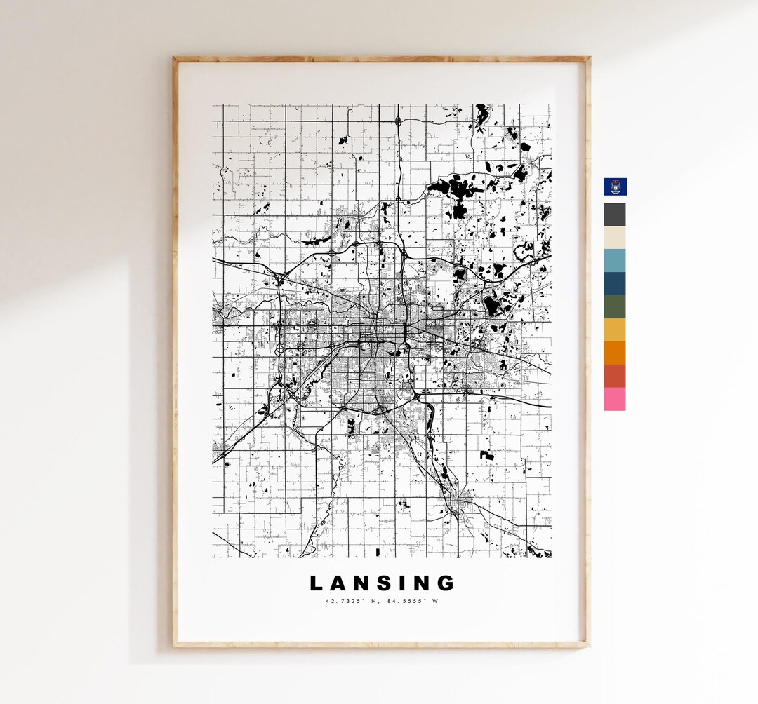 Lansing Map Print - City Map Poster - Map Art - USA City Maps - Lansing ...