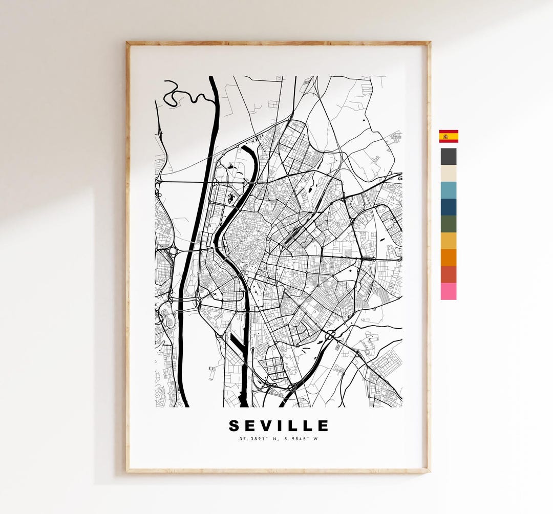 Seville Map Print - City Map Poster - Map Art - Map Wall Art - Spain ...