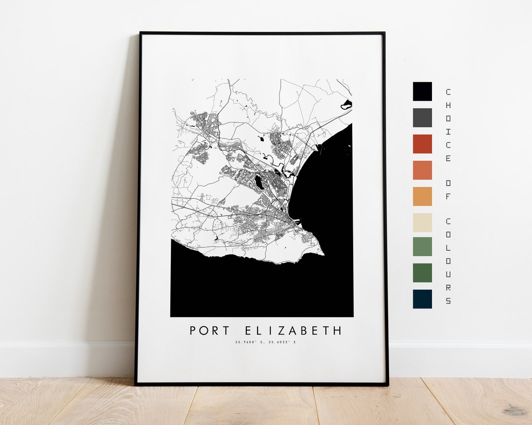 Port Elizabeth Map Print - City Map Poster - Map - Map Wall Art - South ...