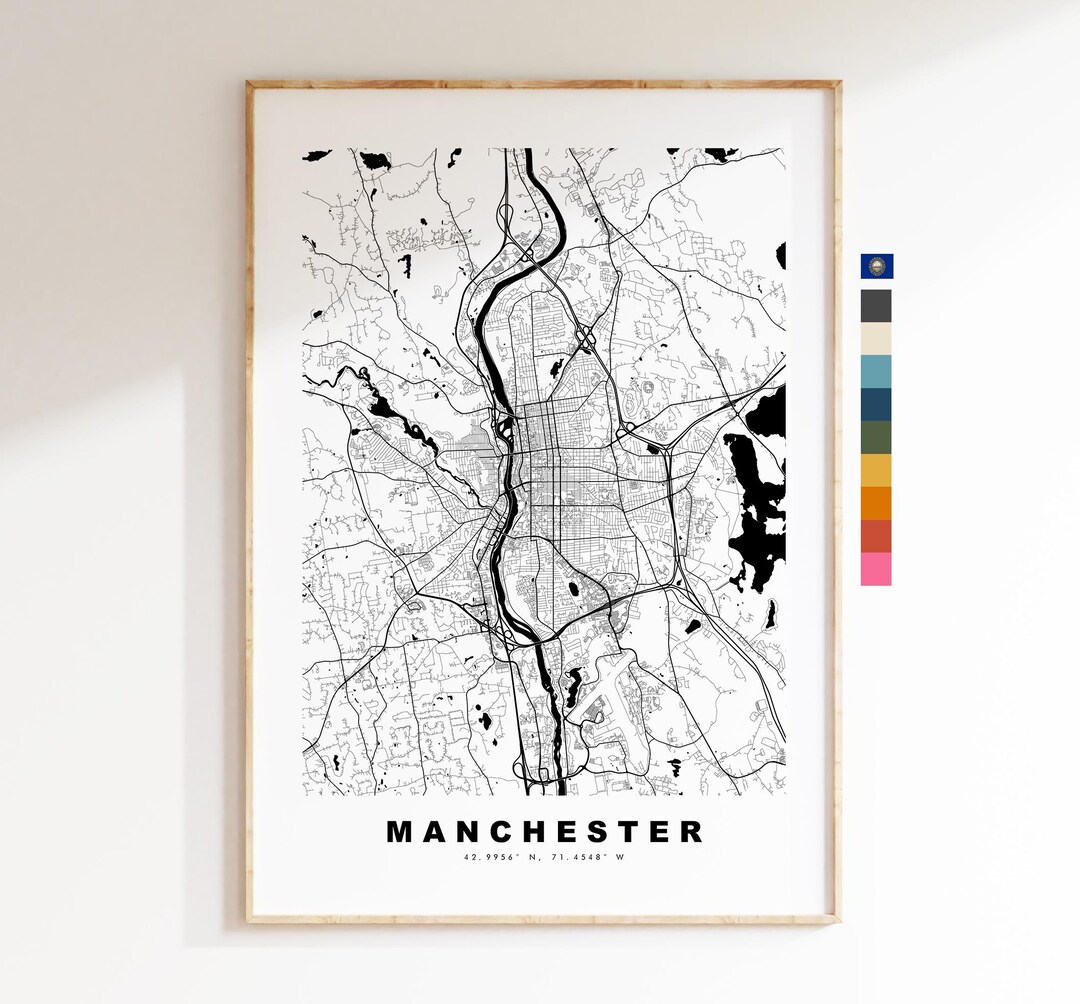 Manchester Map Print (new Hampshire) - City Map Poster - Map Art - USA ...