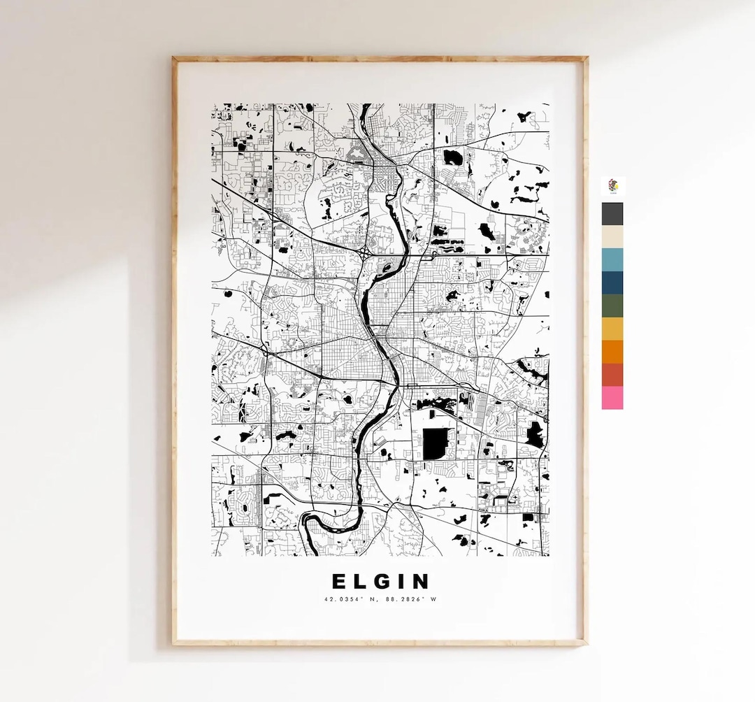 Elgin Map Print - City Map Poster - Map Art - USA City Maps - Elgin ...