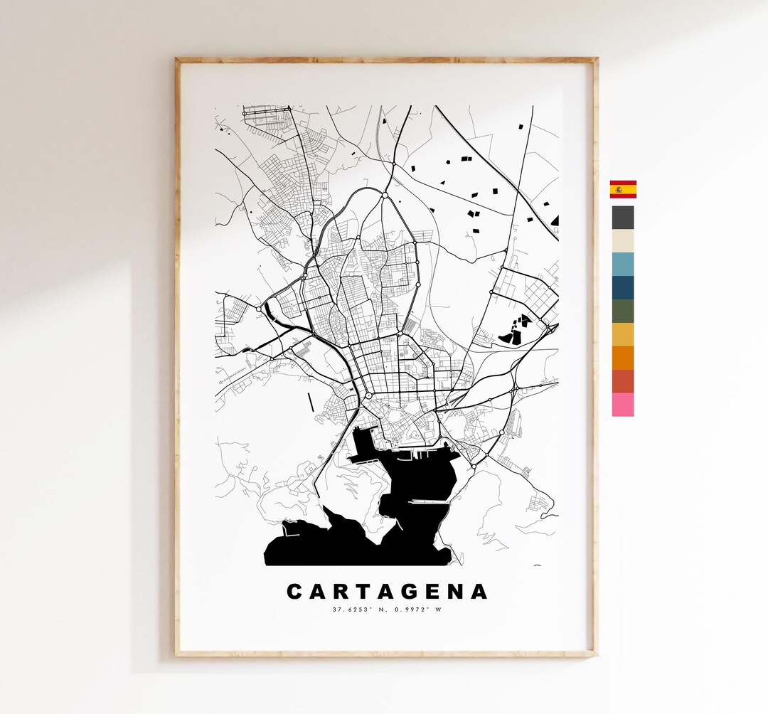 Cartagena Map Print - City Map Poster - Map Art - Map Wall Art - Spain ...