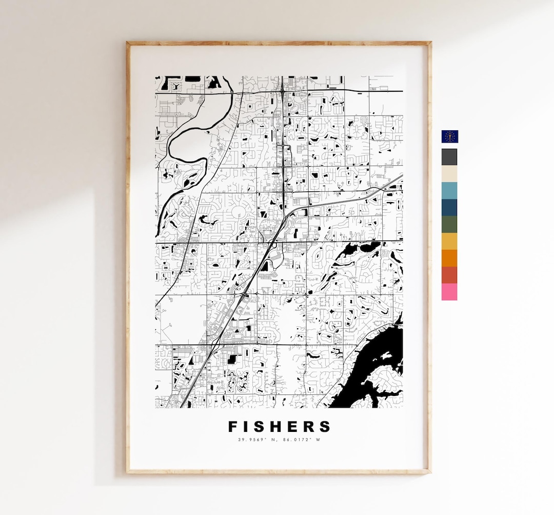Fishers Map Print - City Map Poster - Map Art - USA City Maps - Fishers ...