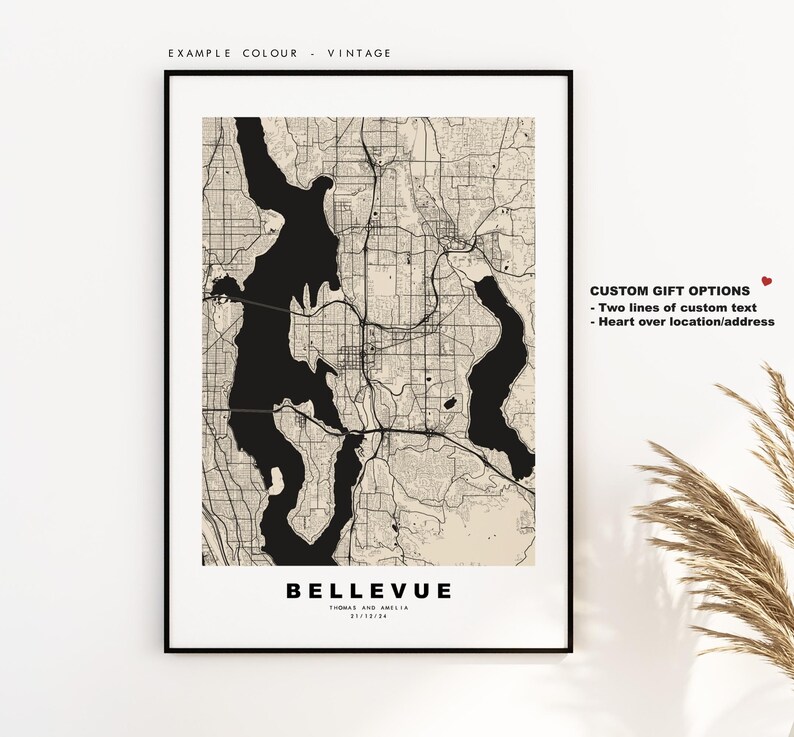Bellevue Map Print - City Map Poster - Map Art - USA City Maps ...