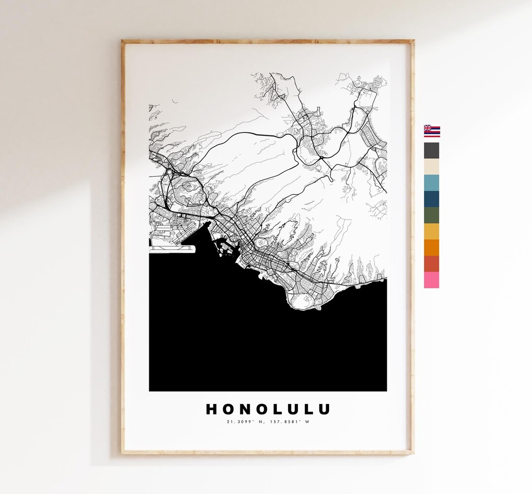 Honolulu Map Print - City Map Poster - Map Art - USA City Maps ...