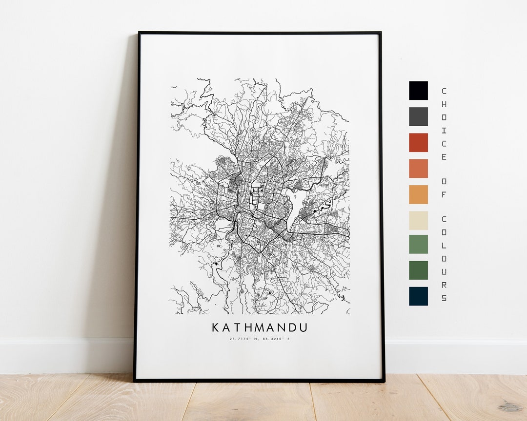 Kathmandu Map Print - City Map Poster - Map Art - Map Wall Art - Nepal ...