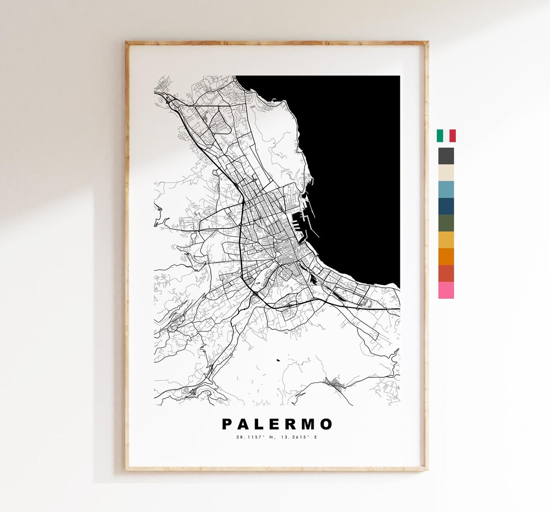 Palermo Map Print - City Map Poster - Map Art - Map Wall Art - Italy ...