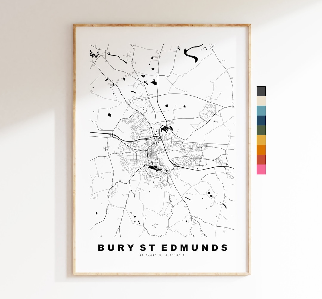 Bury St Edmunds Map Print - Minimalist City Map Poster - Map Wall Art ...