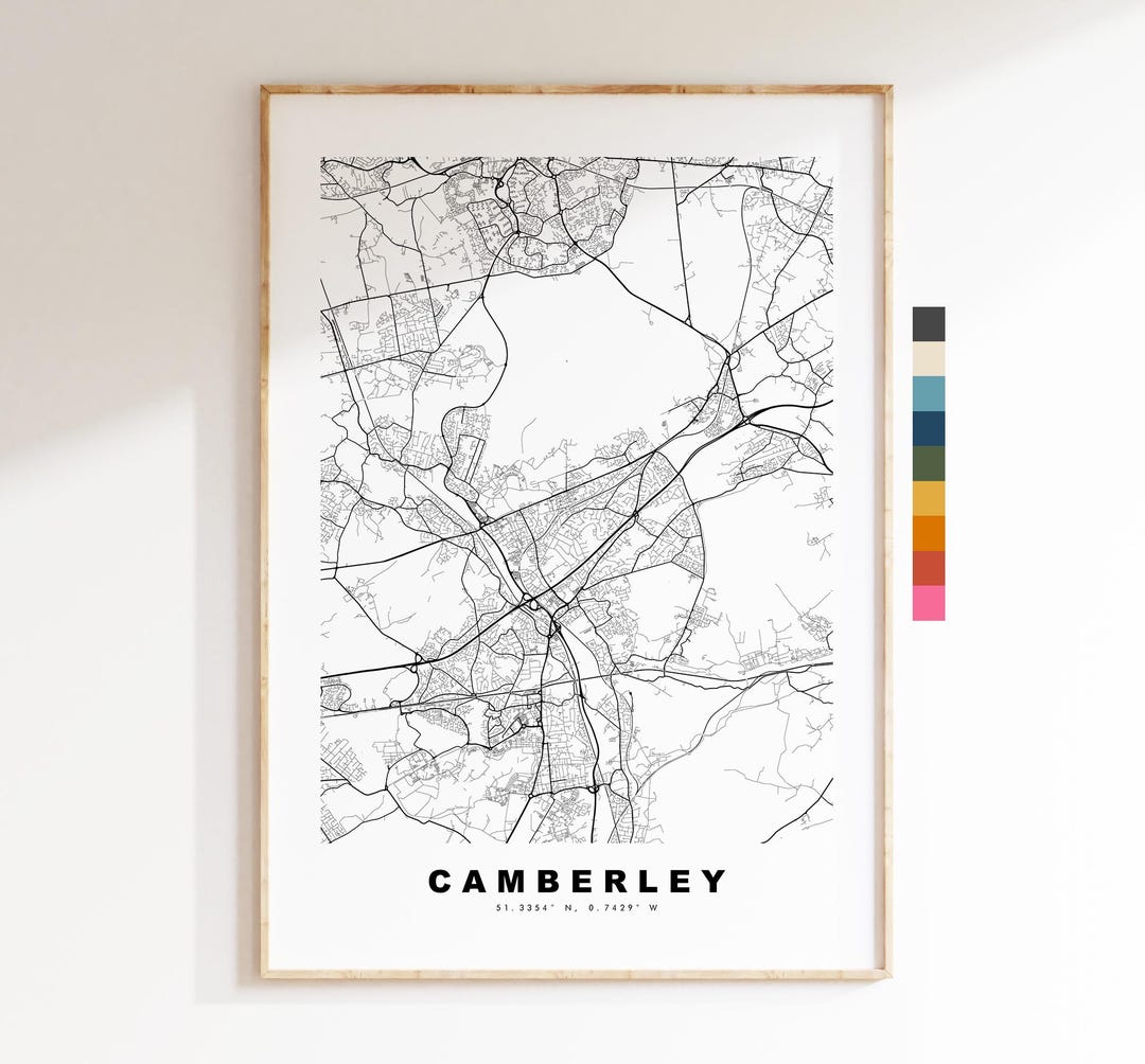 Camberley Map Print - Minimalist City Map Poster - Map Art - UK ...