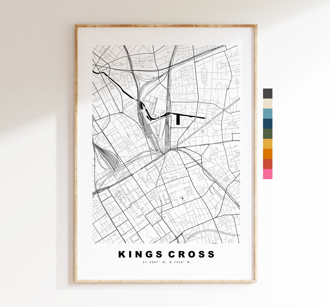 Kings Cross Map Print - Minimalist City Map Poster - Map Art - London ...