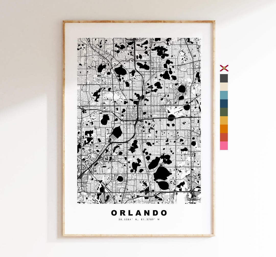 Orlando Map Print - City Map Poster - Map Art - USA City Maps - Orlando ...