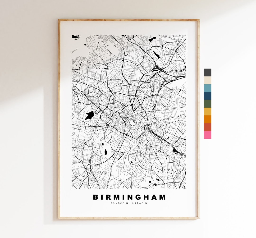 Birmingham Map Print - Minimalist City Map Poster - Map Art - UK ...