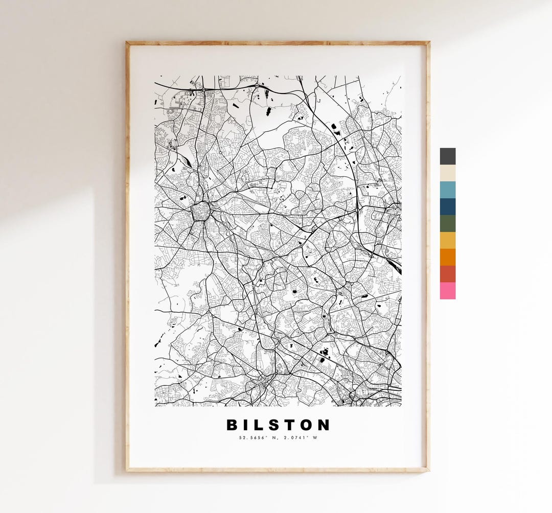 Bilston Map Print - Minimalist City Map Poster - Map Art - UK - Bilston ...