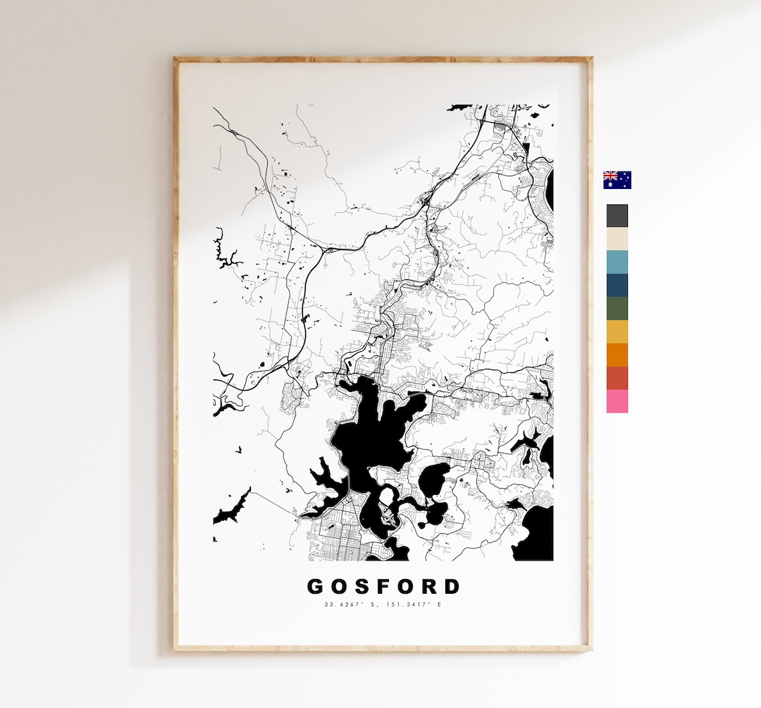 Gosford Map Print - City Map Poster - Map Wall Art - Australia City ...