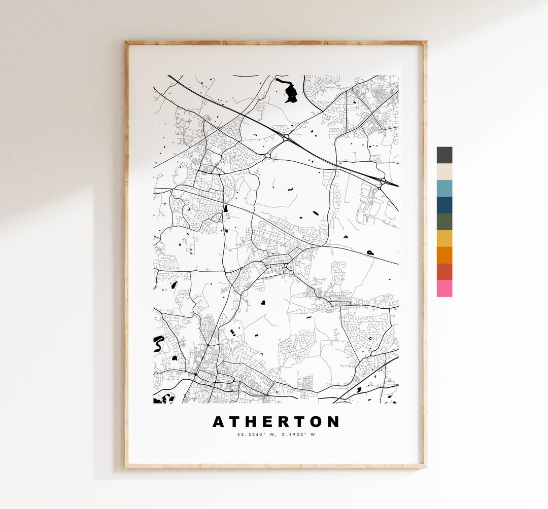 Atherton Map Print Minimalist City Map Poster Map Art UK Atherton Print ...