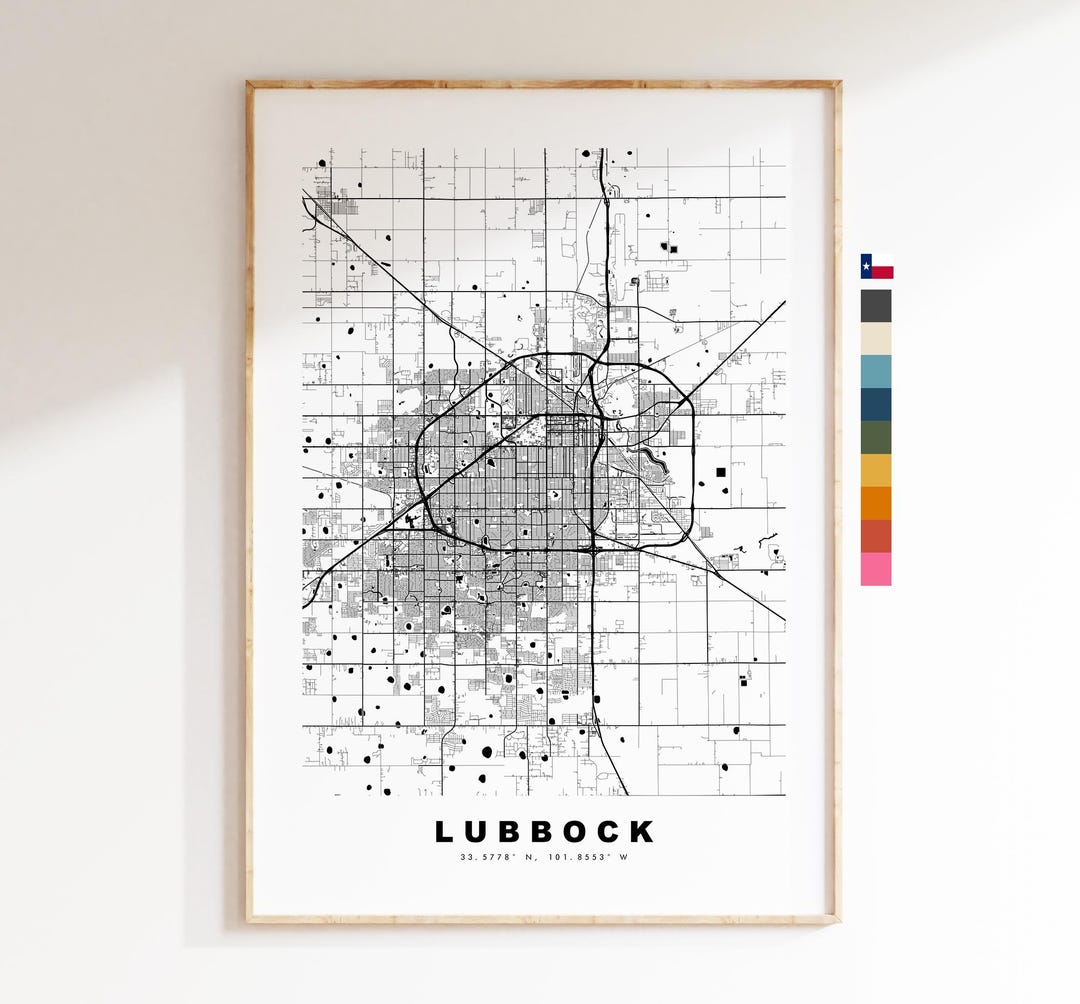 Lubbock Map Print - City Map Poster - Map Art - USA City Maps - Lubbock ...