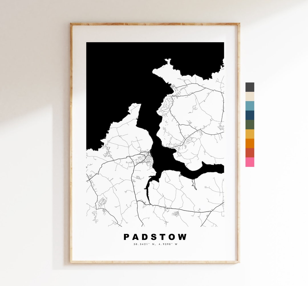 Padstow Map Print - Minimalist City Map Poster - Map Wall Art - UK ...