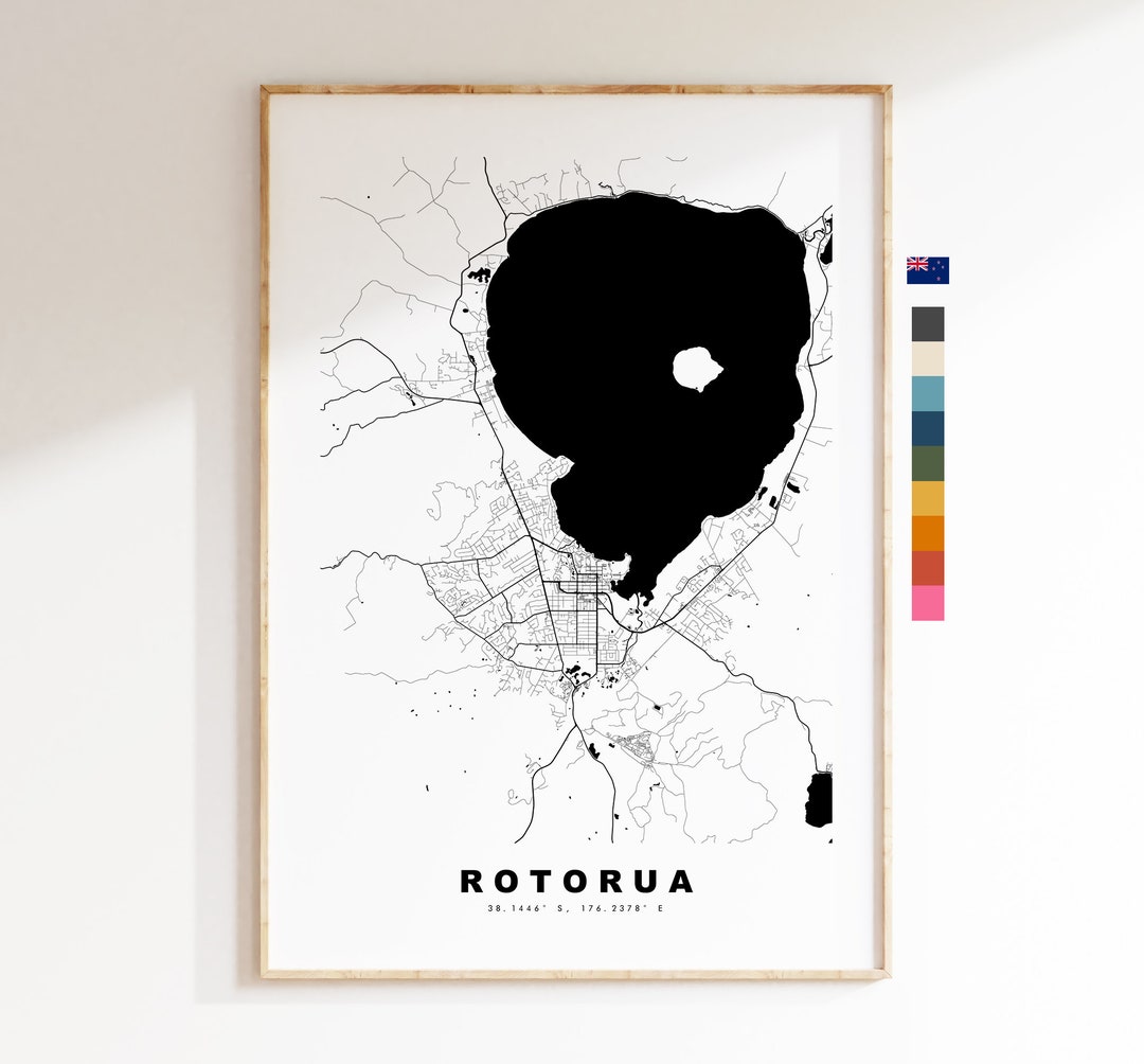 Rotorua Map Print - City Map Poster - Map Wall Art - New Zealand City ...