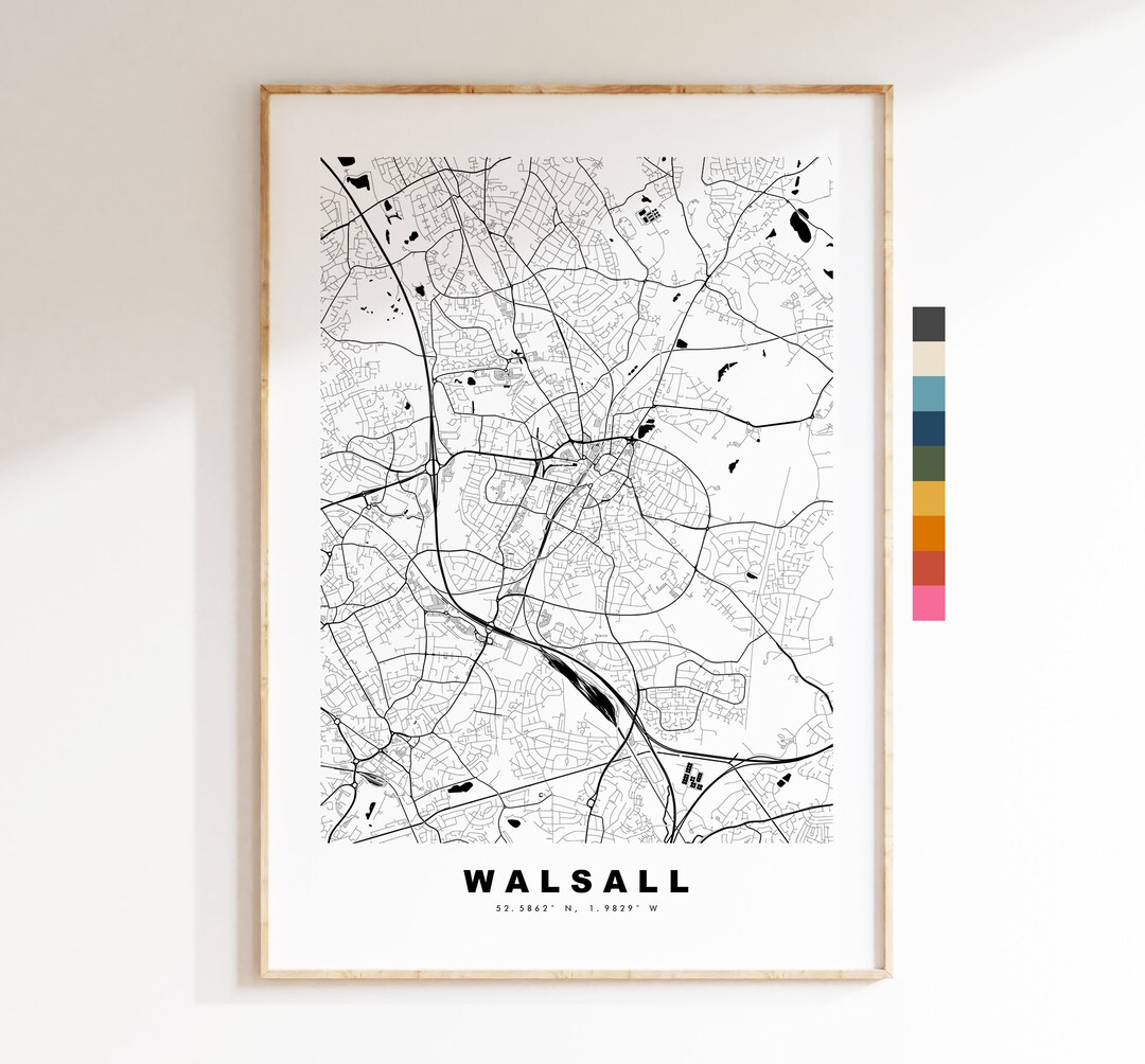 Walsall Map Print - Minimalist City Map Poster - Map Art - UK - Walsall ...