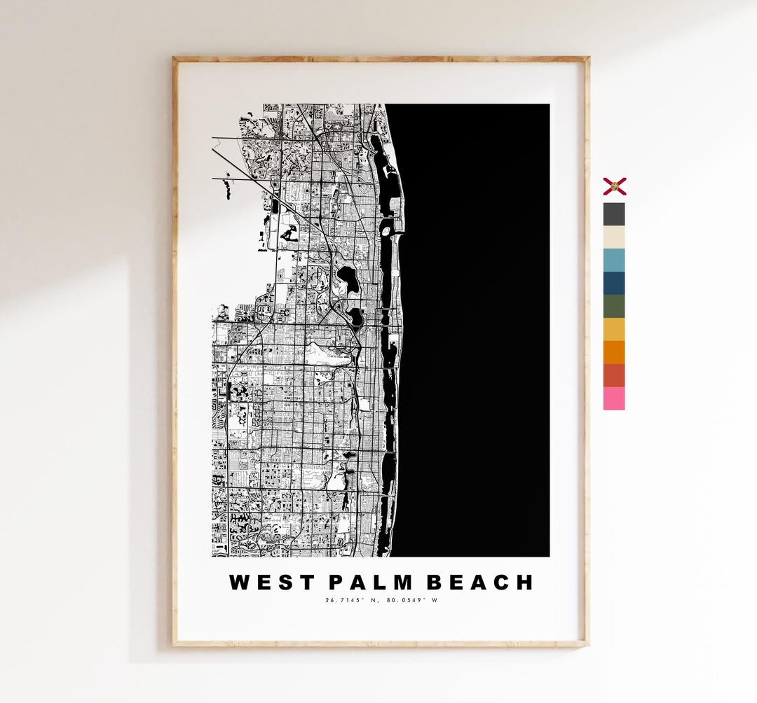 West Palm Beach Map Print - City Map Poster - Map Art - USA City Maps - West Palm Beach Print ...