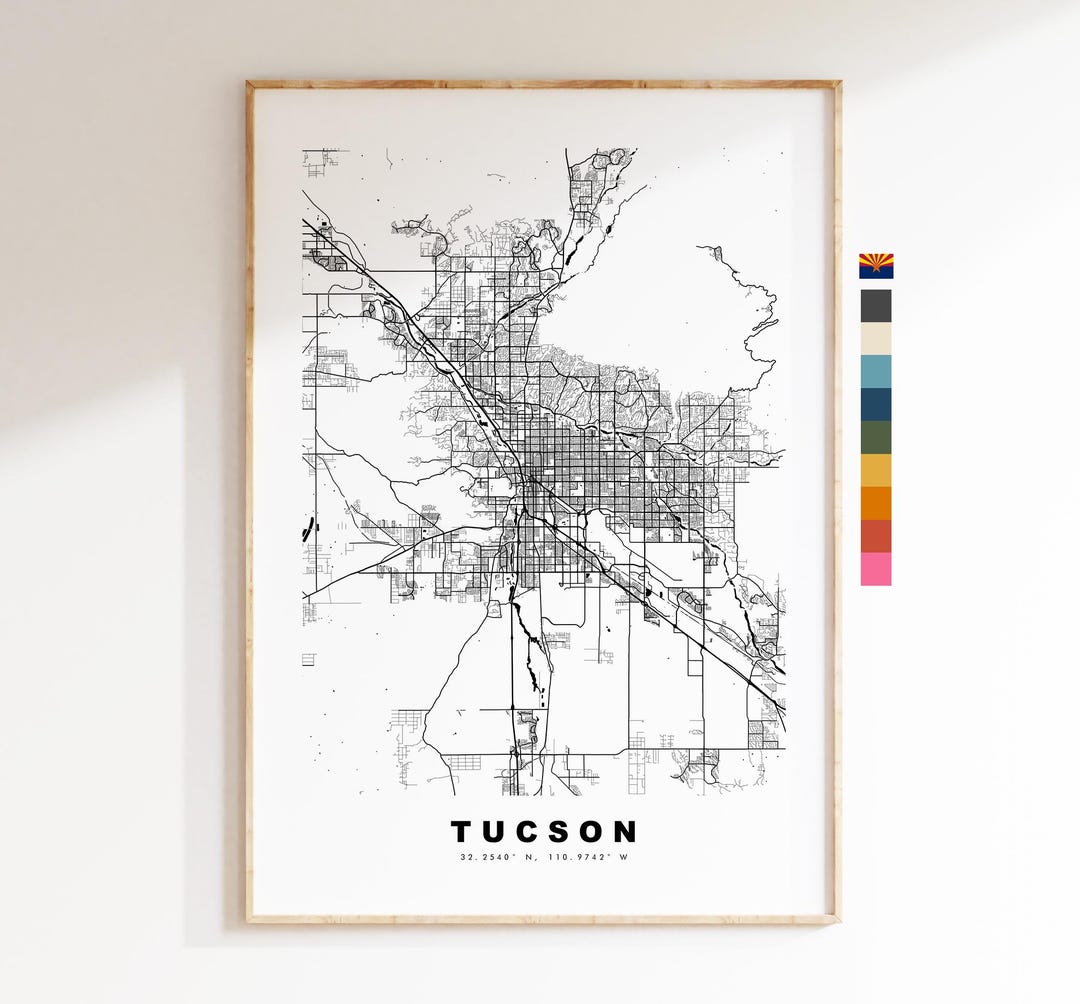 Tucson Map Print - City Map Poster - Map Art - USA City Maps - Tucson ...