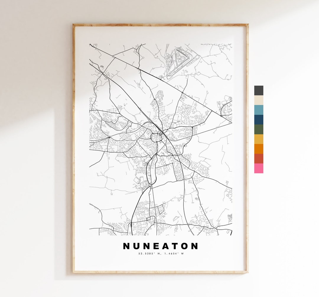 Nuneaton Map Print - Minimalist City Map Poster - Map Wall Art - UK ...