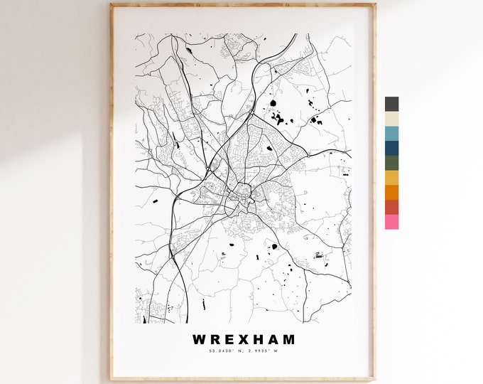 Wrexham, Wales City Map Art Print - Many Styles - 350gsm Art Quality ...