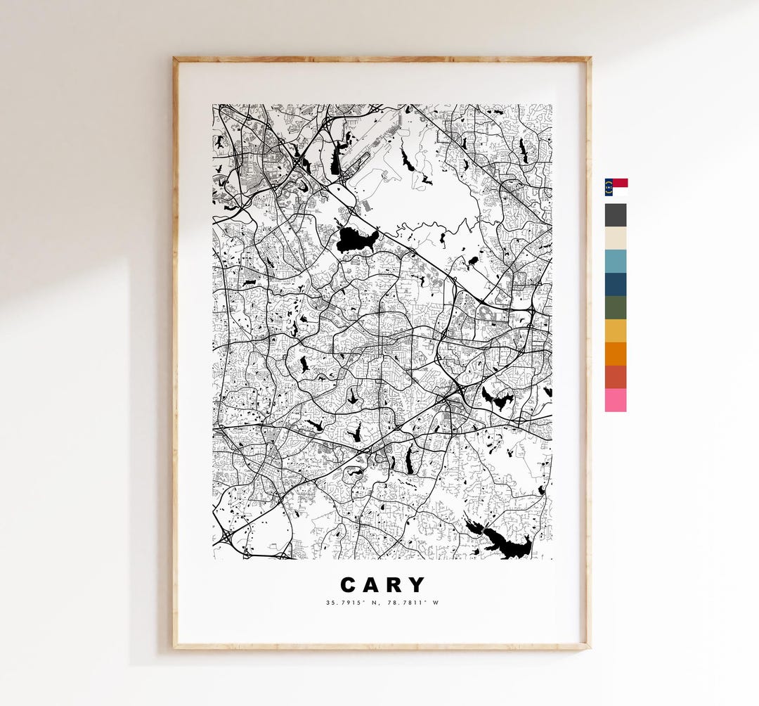 Cary Map Print - City Map Poster - Map Art - USA City Maps - Cary Print ...