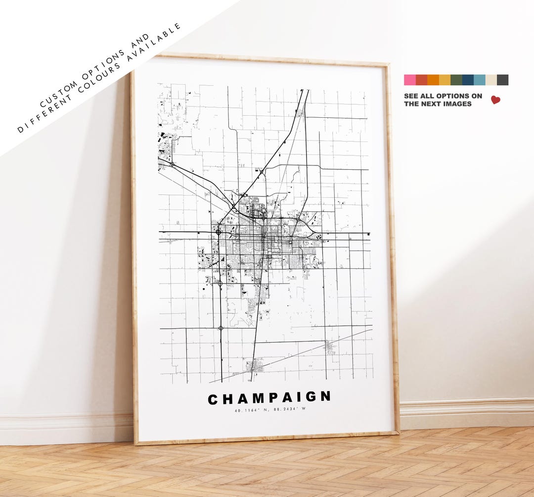 Champaign Map Print - City Map Poster - Map Art - USA City Maps ...