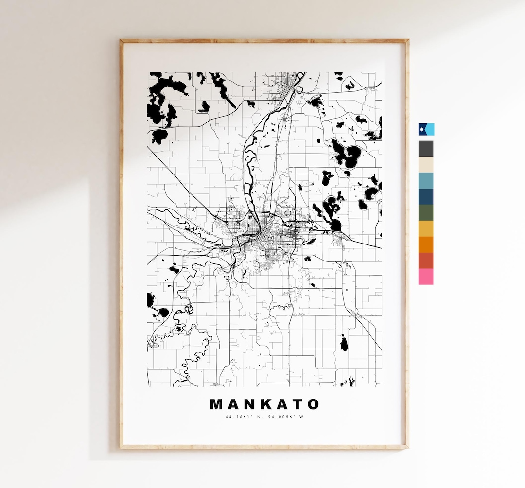 Mankato Map Print - City Map Poster - Map Art - USA City Maps - Mankato ...