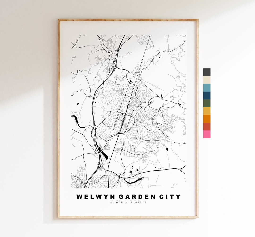 Welwyn Garden City Map Druck - Minimalistische Stadt Karte Poster - Map ...