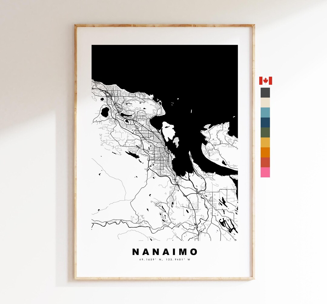 Nanaimo Map Print - City Map Poster - Map Art - Map Wall Art - Canada ...