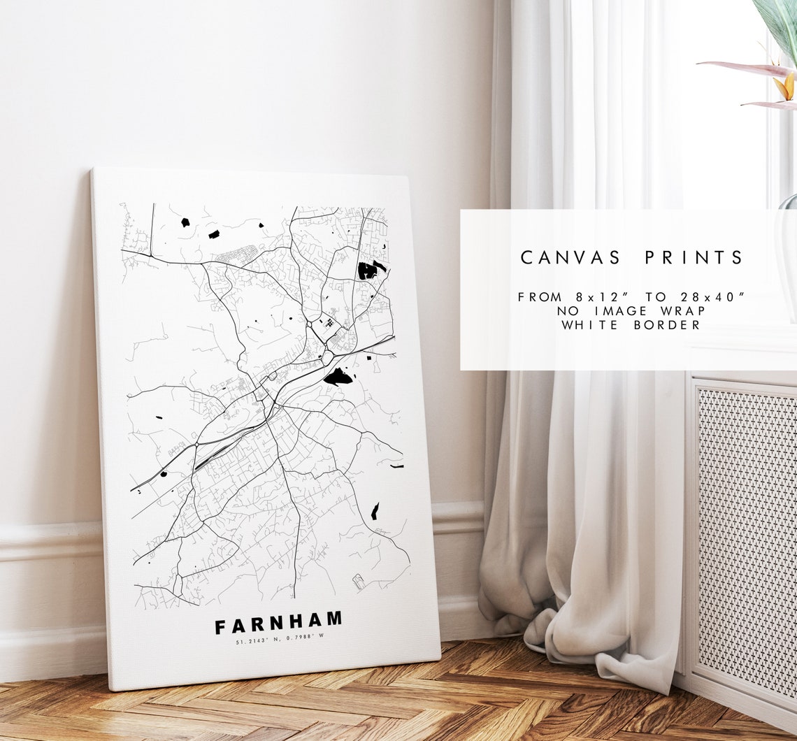Farnham Map Print - Minimalist City Map Poster - Map Wall Art - UK ...