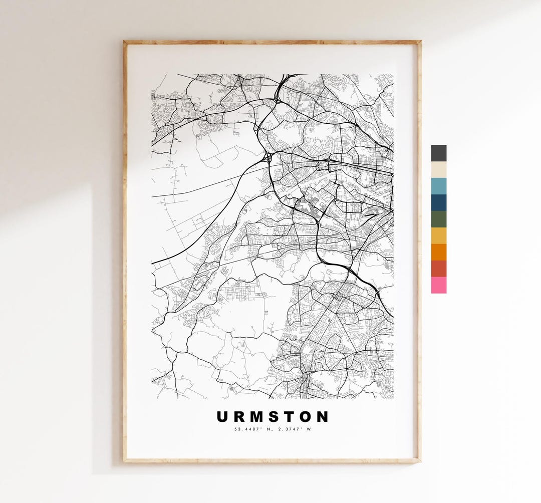 Urmston Map Print - Minimalist City Map Poster - Map Art - UK - Urmston ...