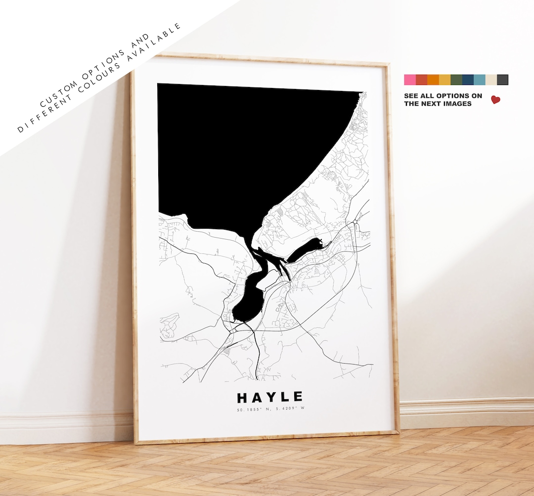 Hayle Map Print - Minimalist City Map Poster - Map Wall Art - UK ...