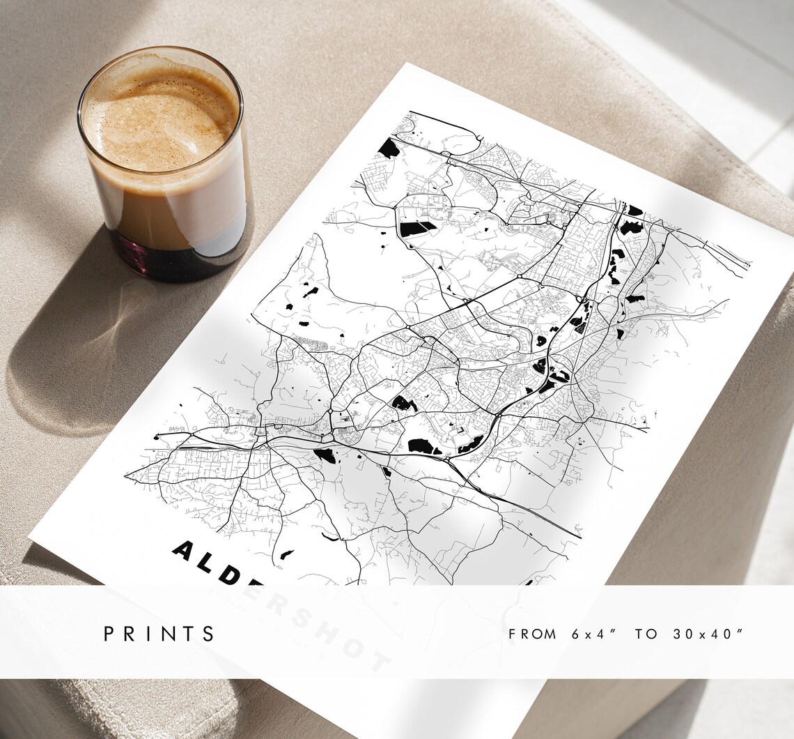Aldershot Map Print - Minimalist City Map Poster - Map Art - UK ...