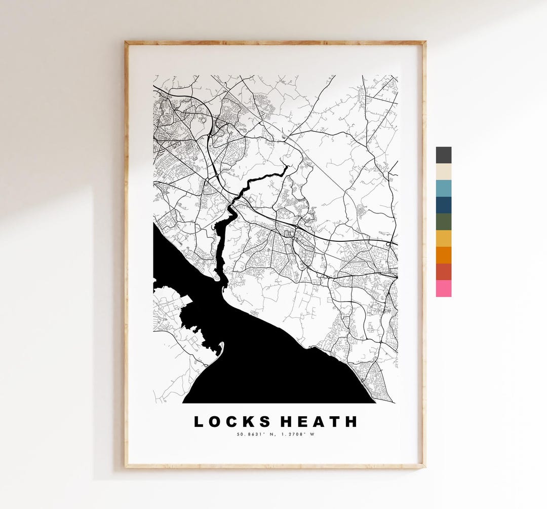 Locks Heath Map Print - Minimalist City Map Poster - Map Art - UK ...