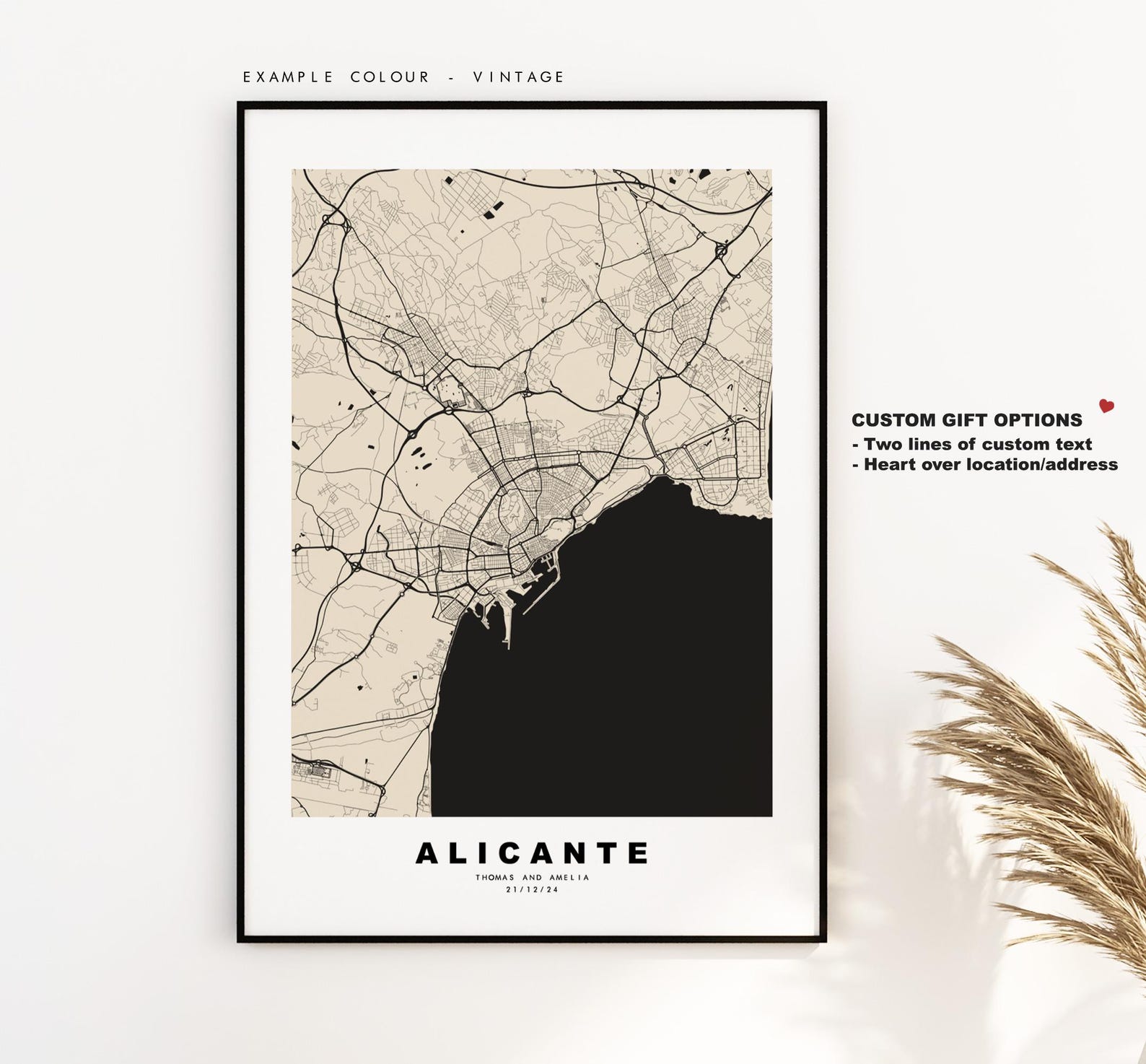 Alicante Map Print - City Map Poster - Map Art - Map Wall Art - Spain ...