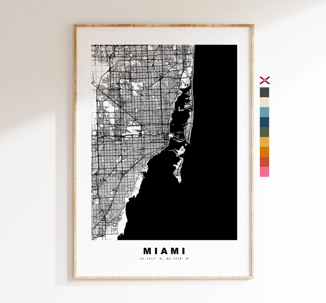 Miami Map Print - City Map Poster - Map Art - USA City Maps - Miami ...