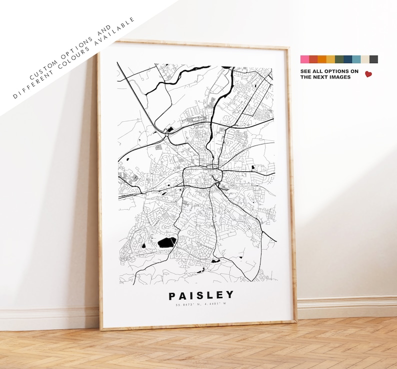 Paisley Map Print - Minimalist City Map Poster - Map Wall Art ...