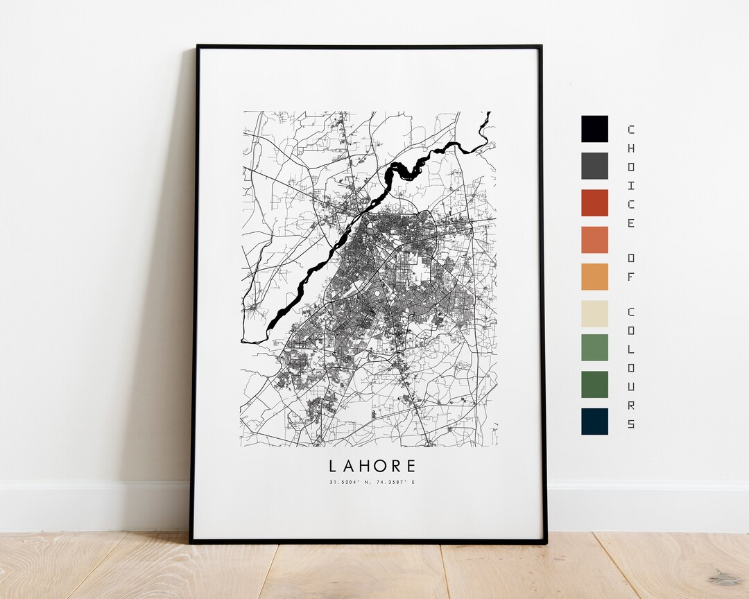 Lahore Map Print - City Map Poster - Map Art - Map Wall Art - Pakistan ...