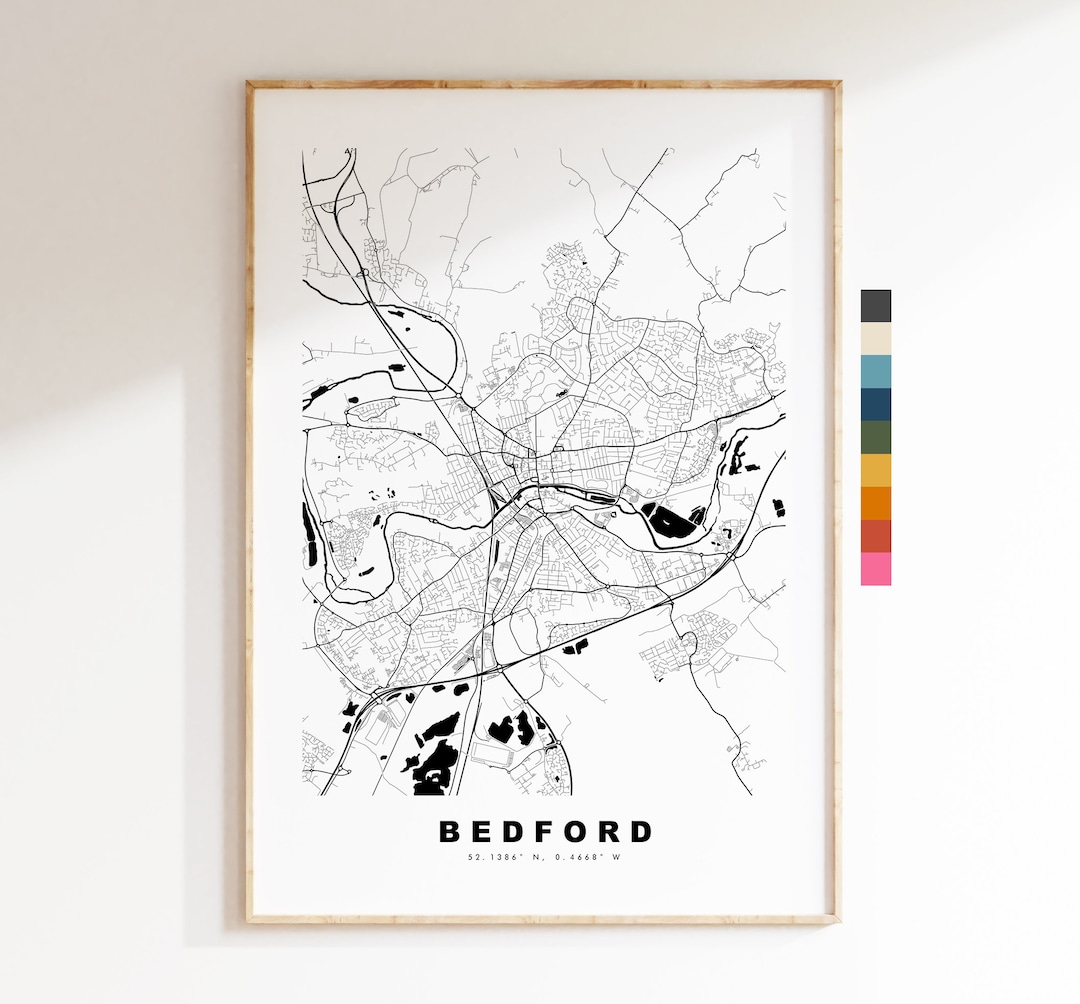 Bedford Map Print - Minimalist City Map Poster - Map Wall Art - UK ...