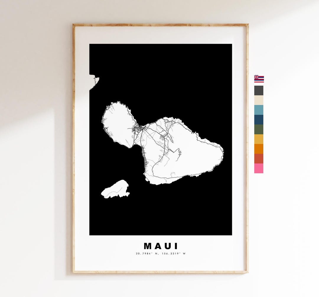 Maui Island Map Print - Map Poster - Map Art - USA City Maps - Maui ...