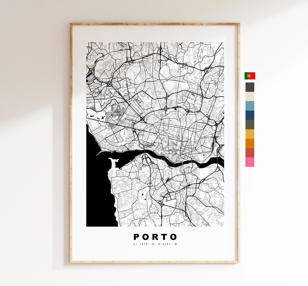 Porto Map Print - City Map Poster - Map Art - Map Wall Art - Portugal ...
